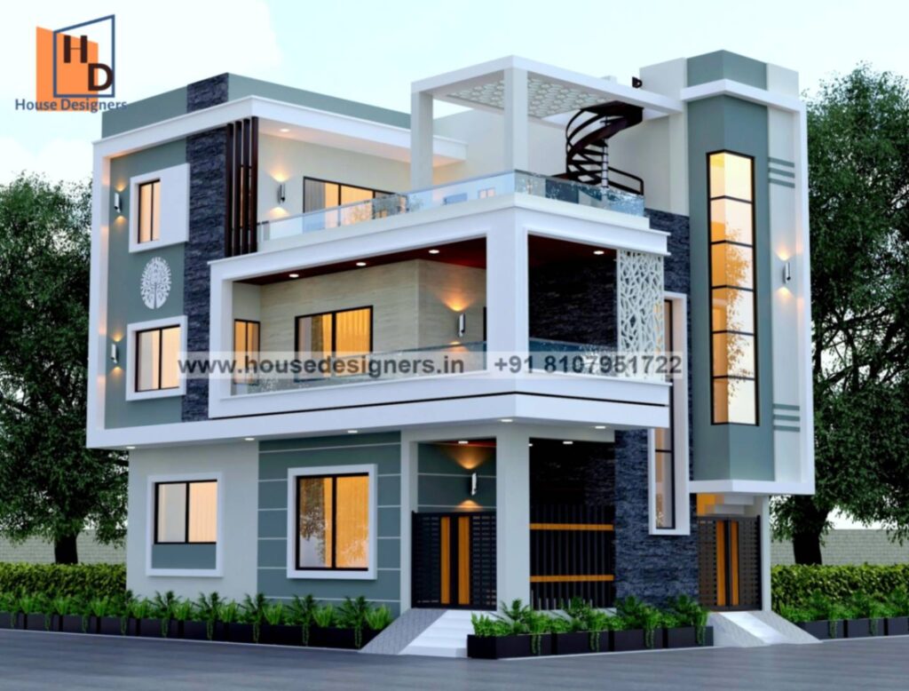 elevation designs for 2 floors building in indian